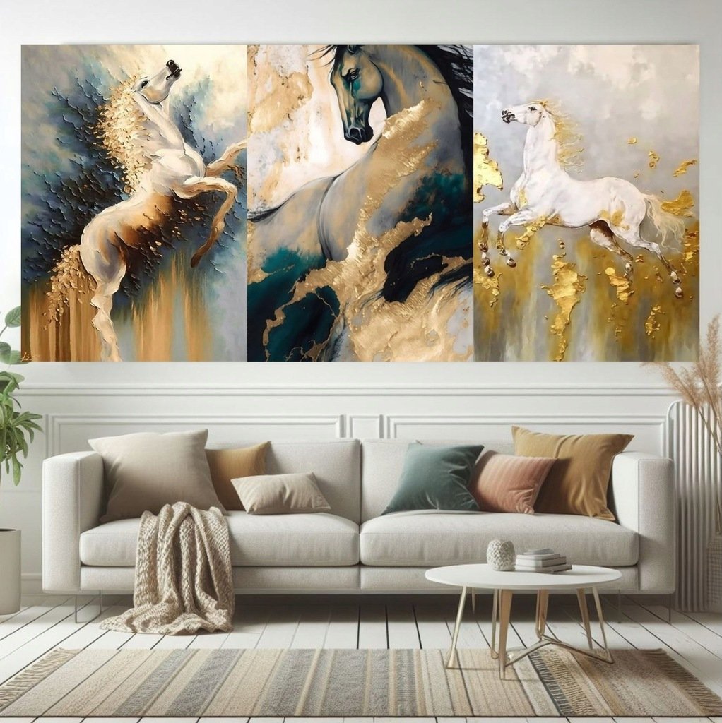 "Auksiniai Žirgai" 120x60cm trijų dalių paveikslas ant drobės ...